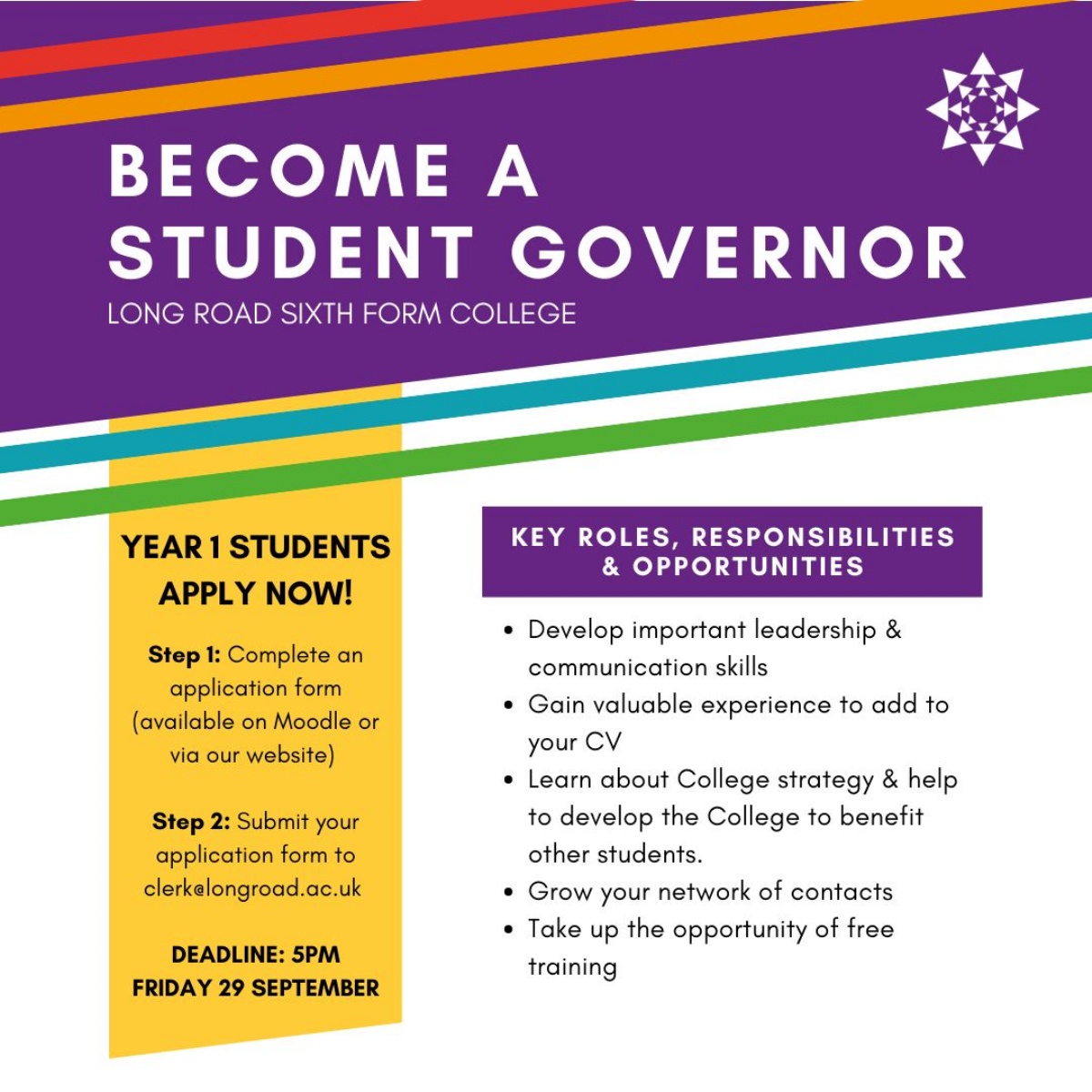 Long Road Sixth Form College - Become a Student Governor!